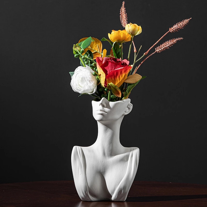 Creative Human Head Face Flower Vases Portrait Vase Decorative Nordic Flower Pot Ornament ...