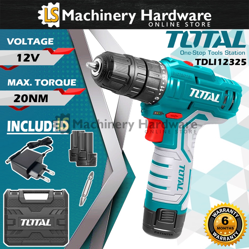 TOTAL 12V 1.5Ah Li-ion Cordless Drill TDLI12325 - 2 Speed - 2 Batteries ...