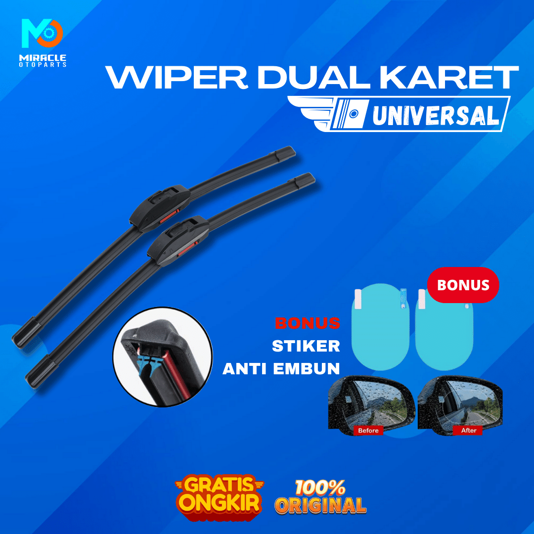 Wiper Mobil Double Karet 2 Lapis Frameless Universal Model Karet Ganda