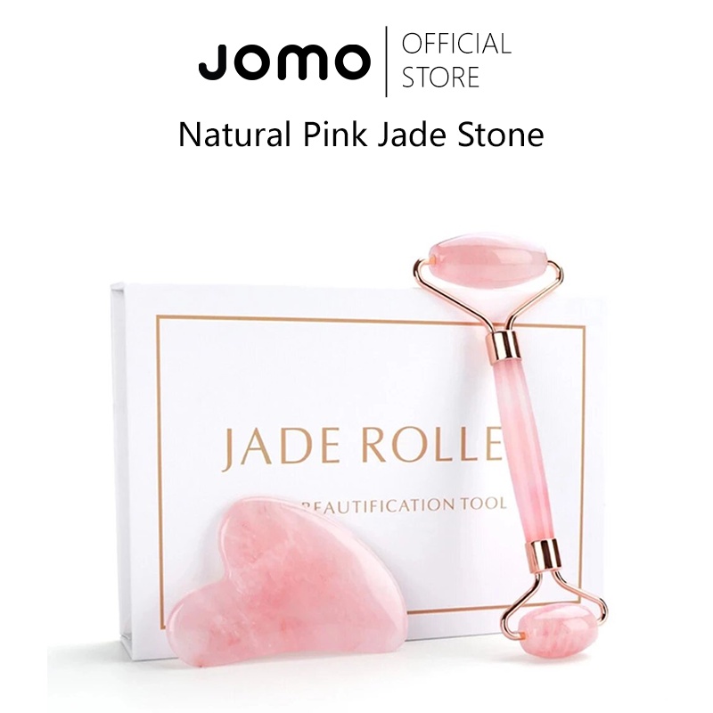 JOMO Pink Roller Natural Jade GuaSha Set Eyes Face Body Massage Rose ...