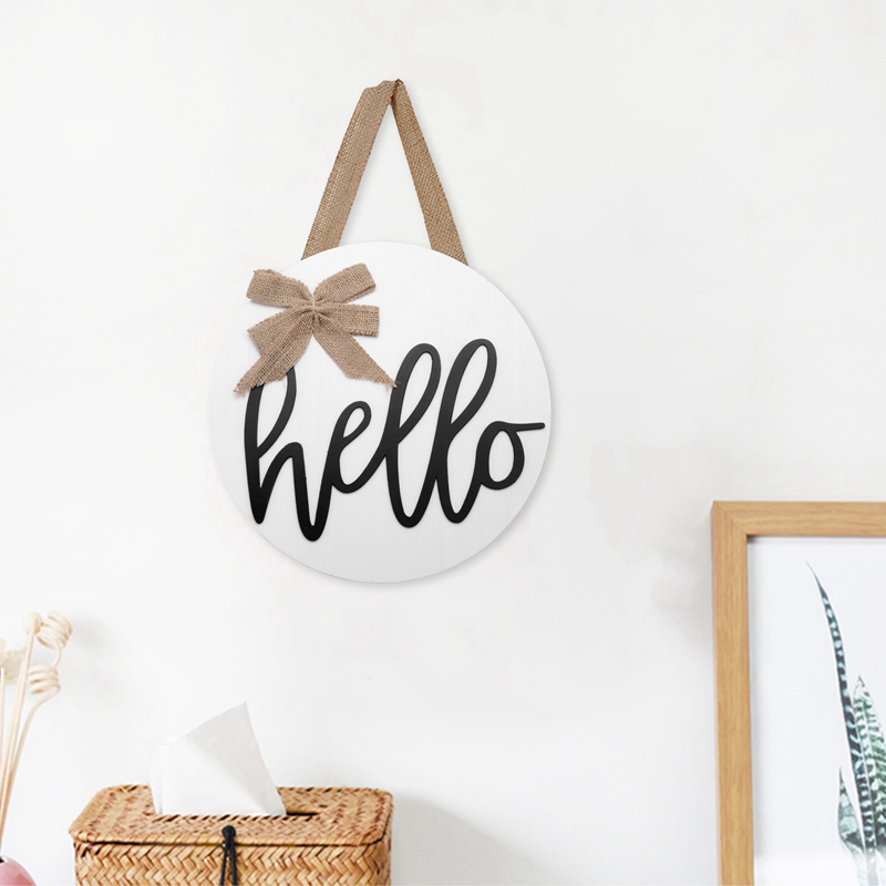 OUMERY 12 Inches Welcome Wreath Hello Sign Front Door Decoration Round ...