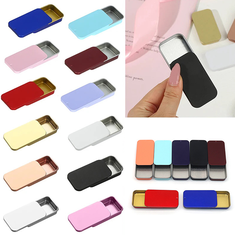 Tinplate Box Slide Lid Push Pull Box Drawer Balm Box Portable Box Mini ...