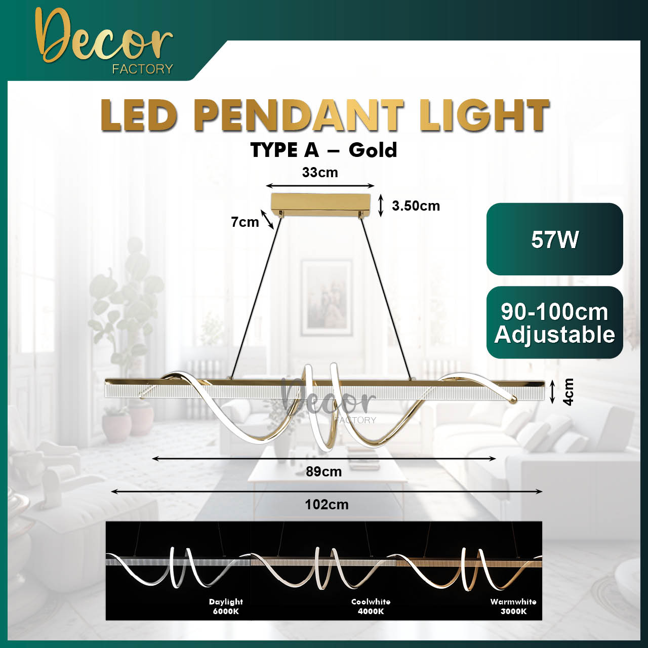 LED Pendant Light 3 Colour Hanging Ceiling Light Lampu Hiasan Gantung ...