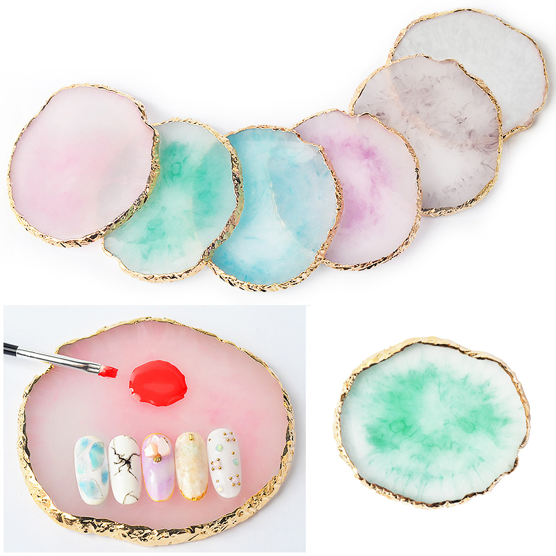 Resin Agate Stone Nail Art Palette False Nail Tips Mixing Color Drawing ...
