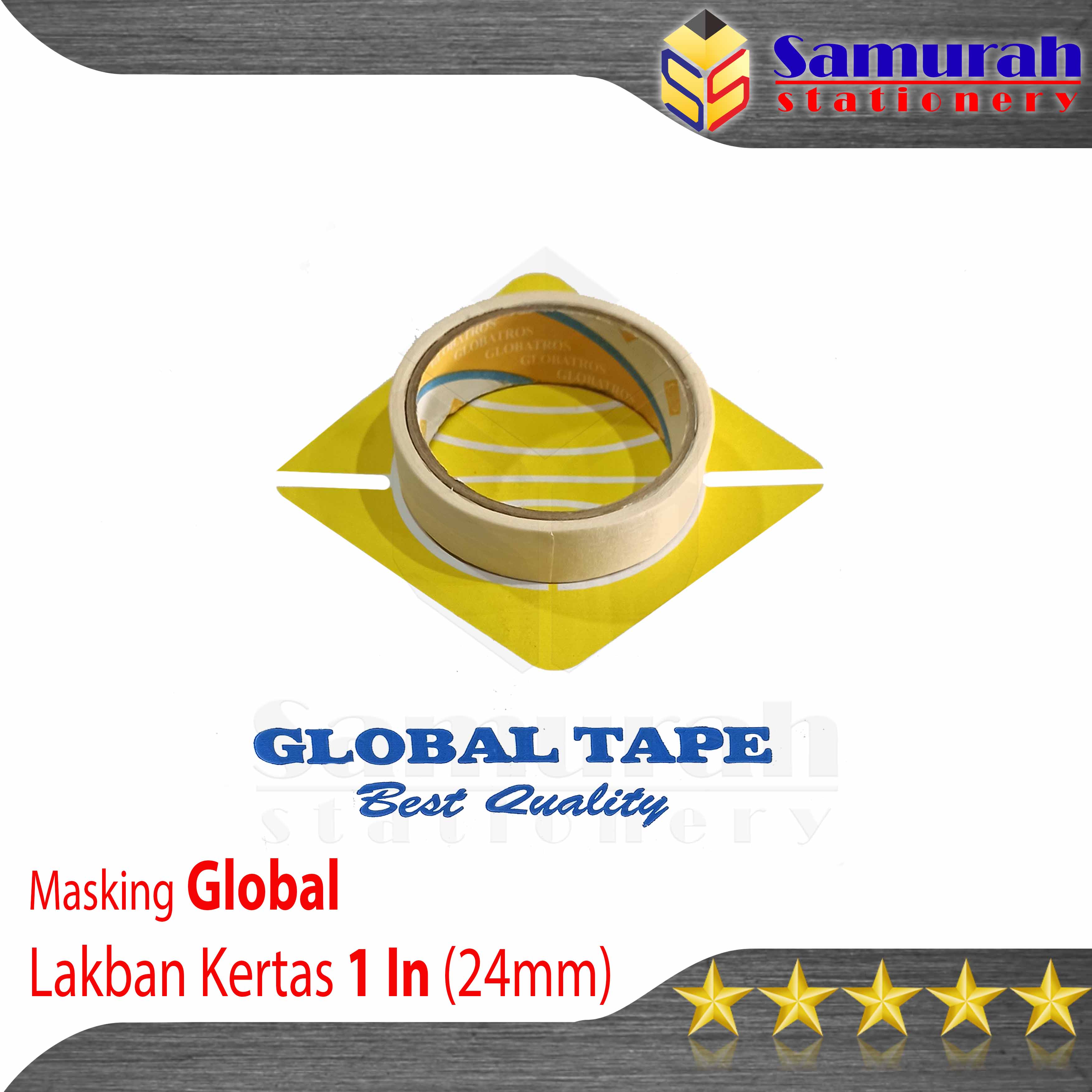 Masking Tape Global Tape 24 mm Putih Per Rol / Lakban Kertas Lebar 1 ...