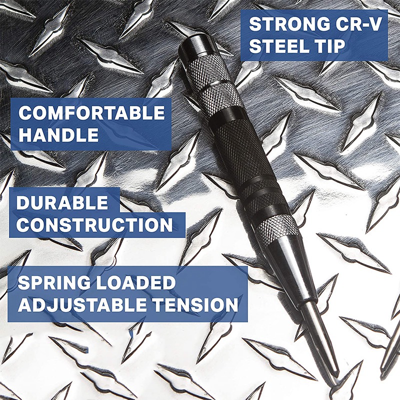 3 Pc Set of 6 Inch Heavy Duty Automatic Center Punch Set for Wood, Metal, Plastic, Glass, and ...