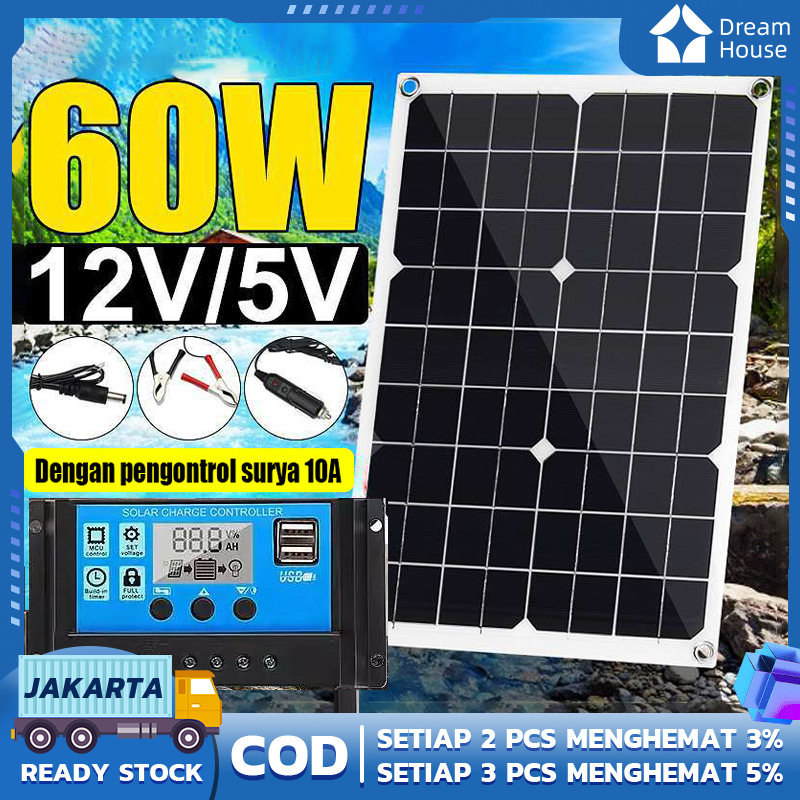 100W Solar Panel / Solar Cell /Dual 12v/5v USB Panel Surya 60wp ...