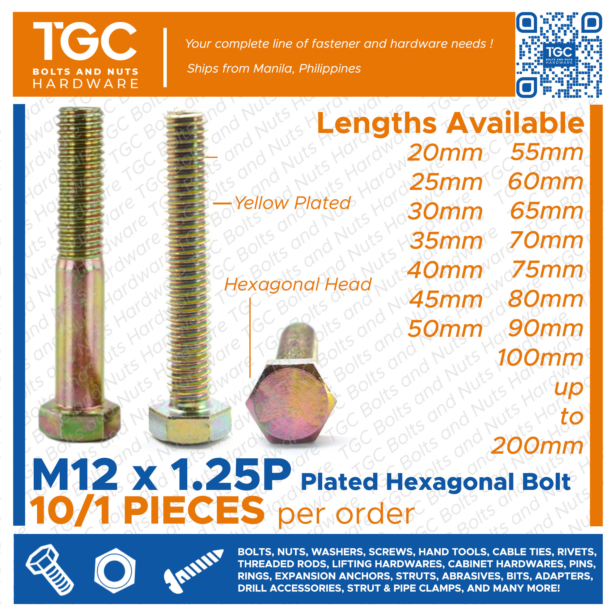 TGC 10/1PCS M12 x 1.25P ( 12MM ) Hex Bolt BH | Hexagonal Capscrew ...