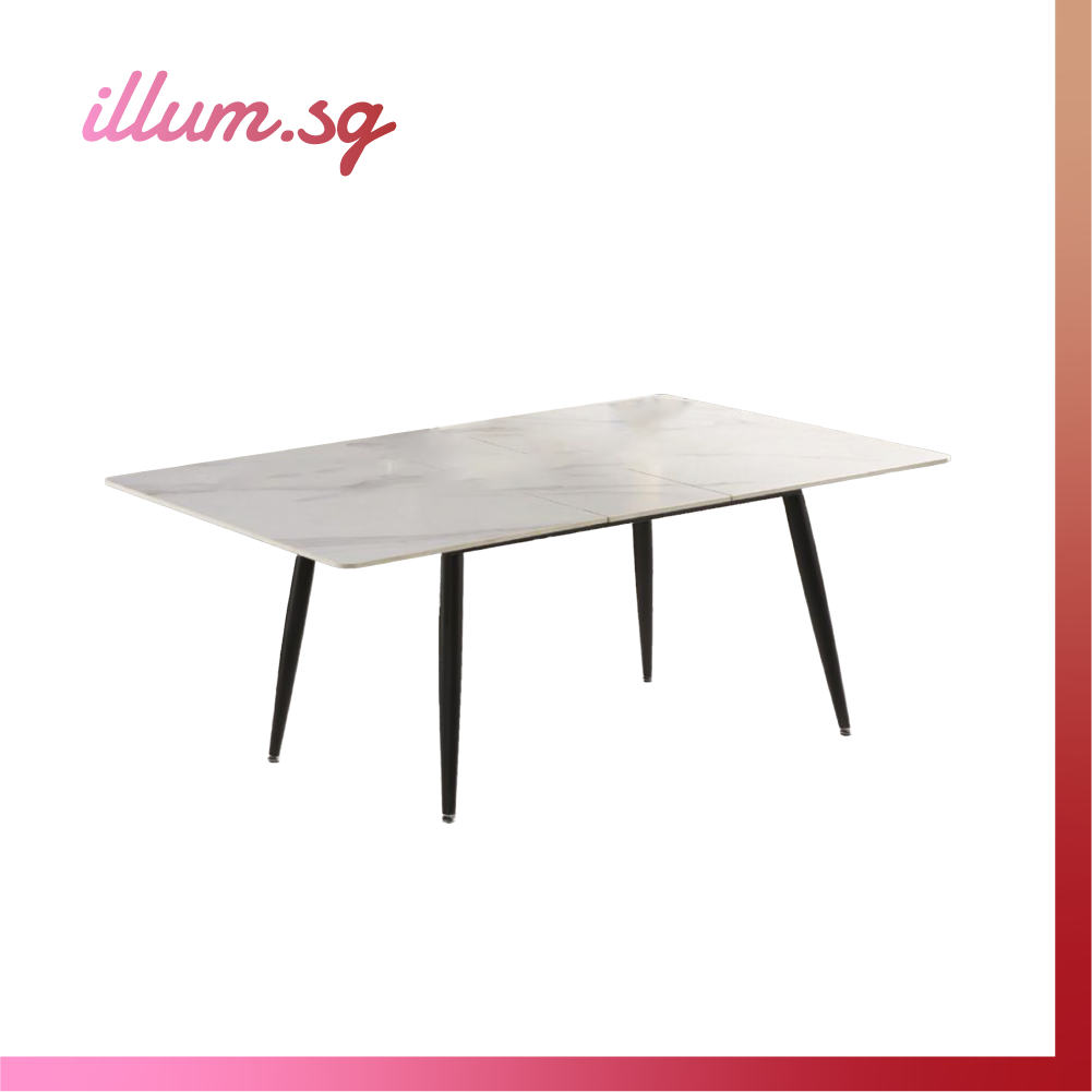 illum Oslo Extendable Dining Table Sintered Stone Top Black Metal Legs | Lazada Singapore