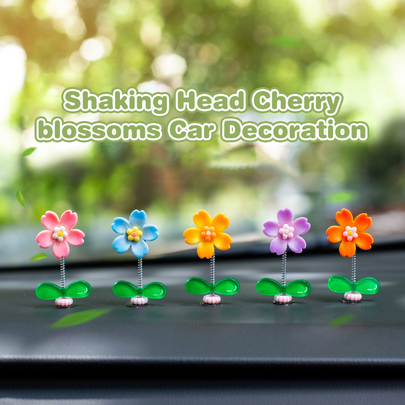 5Pcs Shaking Head Cherry Blossoms Auto Dashboard Ornament Flower Car ...