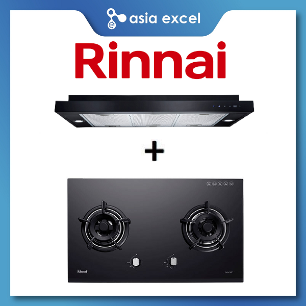 RINNAI RH-S329-PBR 90CM SLIMLINE HOOD WITH TOUCH CONTROL + RINNAI RB-72G 2 BURNER GLASS HOB WITH ...