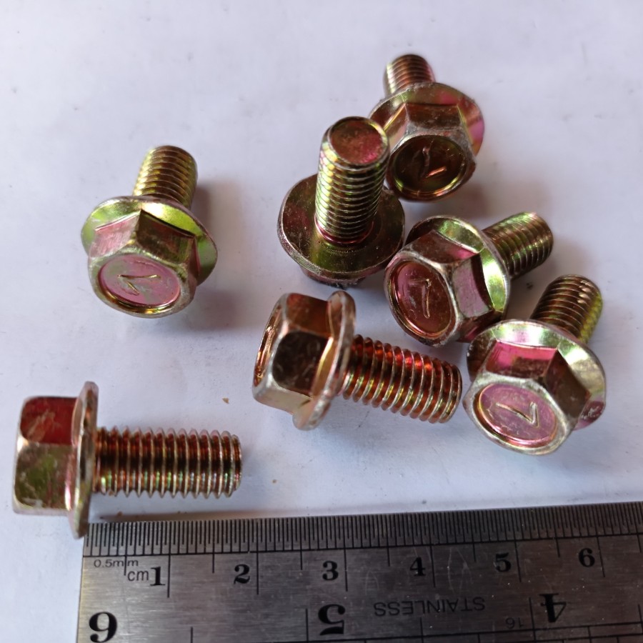 FLANGE BOLT M8X16 PANJANG 1,6CM / MOON LION 7T / BAUT TOPI M8 X 16 KUNING KUNCI 12 | Lazada ...