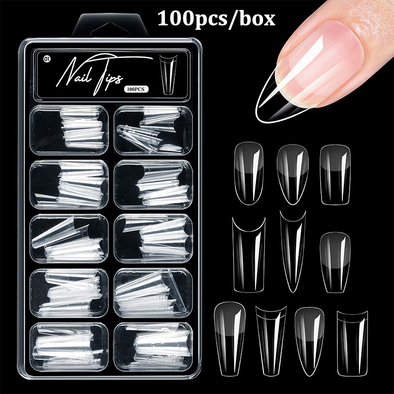 100Pcs Soft Gel False Nail Tips Short Square Coffin Almond Artificial Press On Fake Nails ...