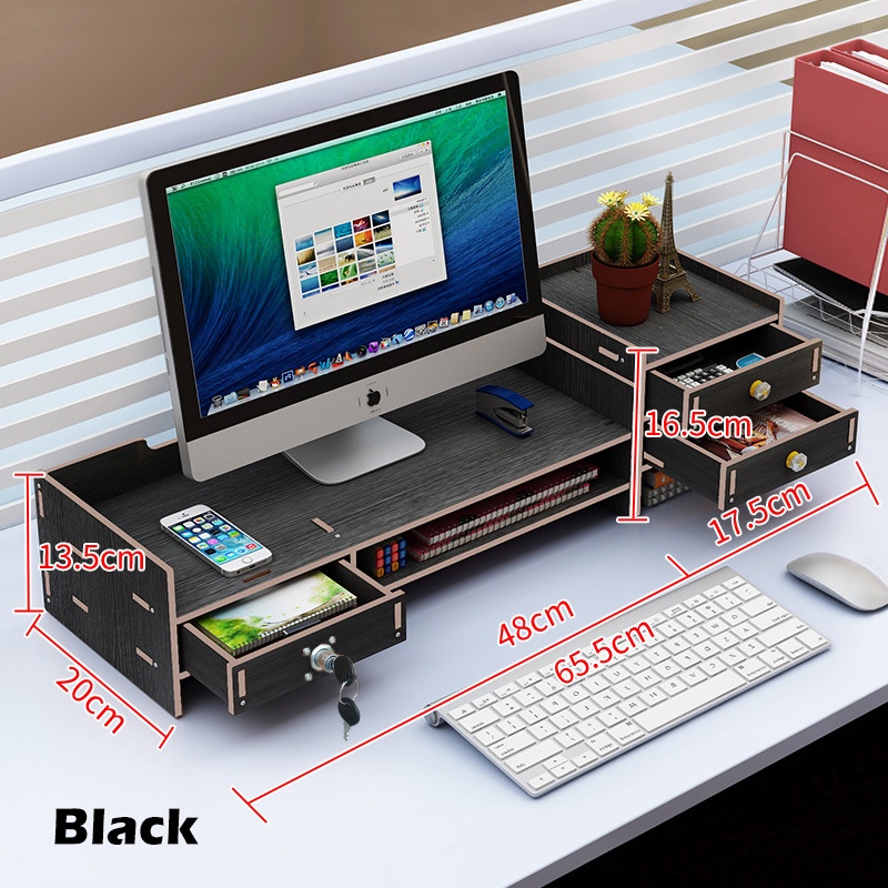 Computer Monitor Screen Rack Desktop Drawer Organize Storage Wood ...