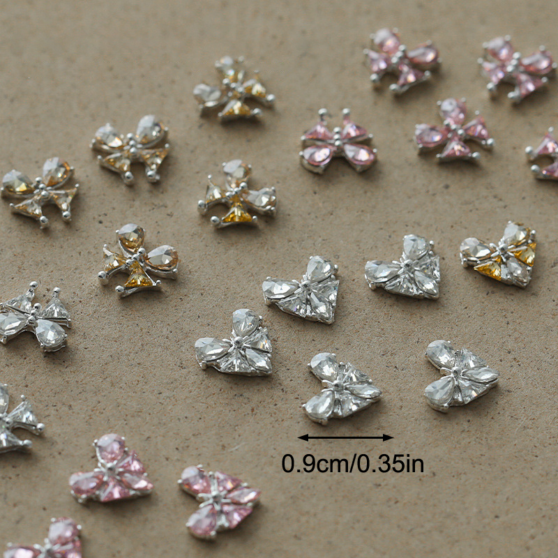 2PCS Love Bow Alloy Nail Art Pile Diamond Finished Product Super Flash ...