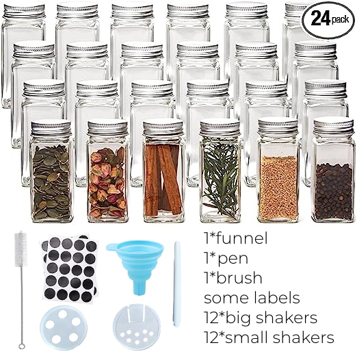 12 pcs Spice Glass Jars Condiment Containers Bottle Jar with Cover Lid ...