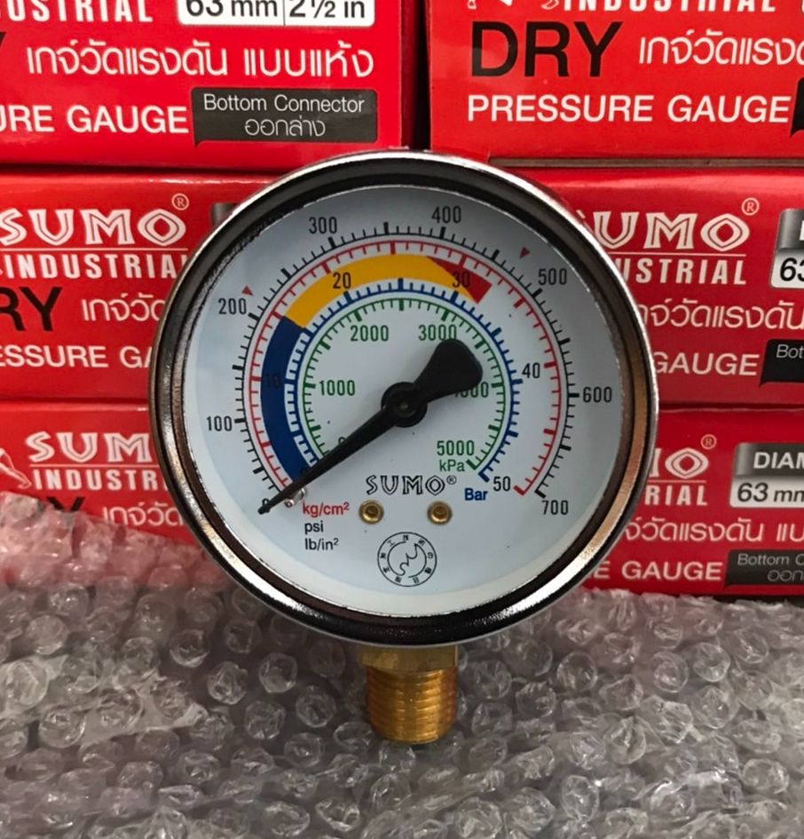 SUMO เกจวัดแรงดัน 50 Bar (700 PSI) ขนาดเกลียว 13 mm. ออกล่าง หน้าปัทม์ 2.5นิ้ว (63มม.) ส่งไว ...