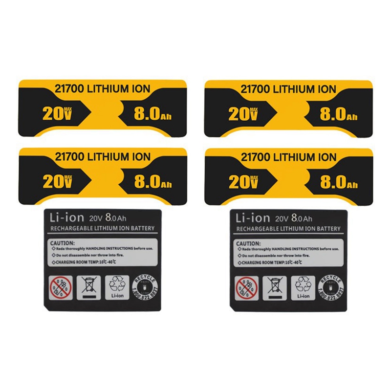 10 Pieces 10 x 21700 Li-Ion Battery 8.0Ah Sticker for DeWalt 18V 20V ...