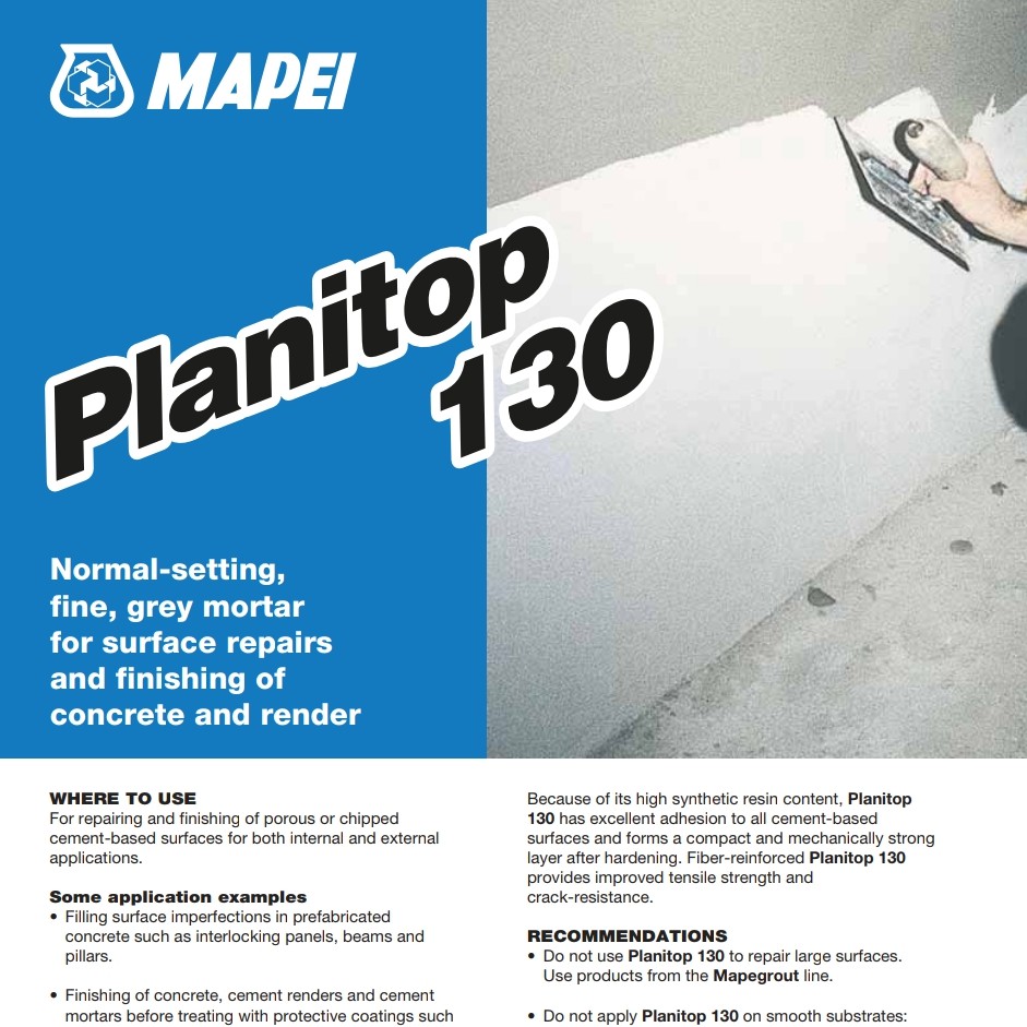 PLANITOP 130 (20KG) FIBER REINFORCED, FINE, GREY MORTAR for surface ...