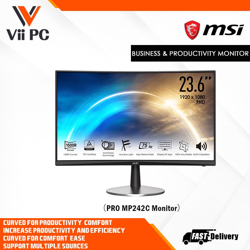 MSI PRO MP242C 24 Inch 1920 x 1080(FHD) 75Hz TUV Certified Eyesight ...