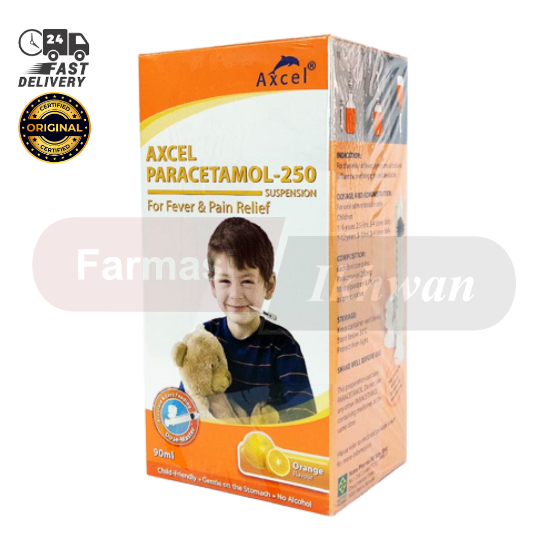 AXCEL PARACETAMOL 250MG SUSPENSION 90 ML ORANGE FLAVOUR (FREE SYRINGE ...