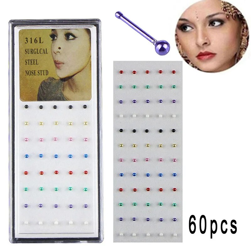 20/40/60pc/set Surgical Steel Nose Ring Pack Indian Nose Pin Nose ...
