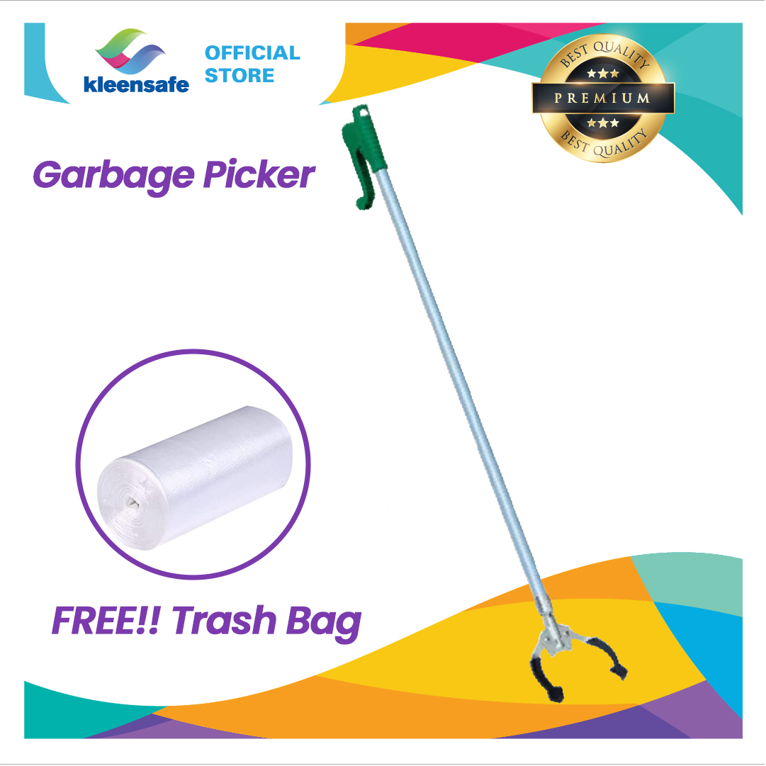 Kleensafe Garbage Picker Plus Free 1 Roll Quick Tie Trash Bag (Clear ...
