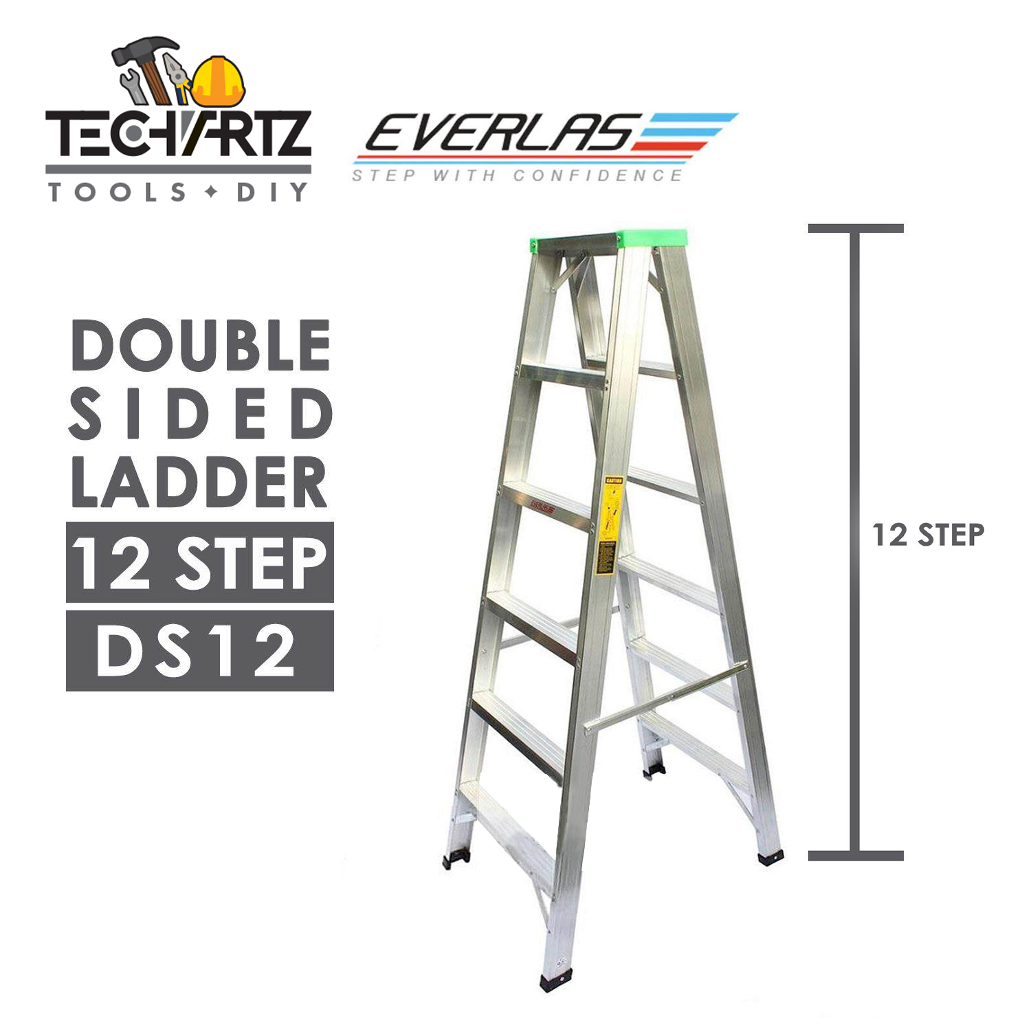 ORIGINAL Everlas DS12 12 Steps Double Sided Aluminium Ladder Tangga ...