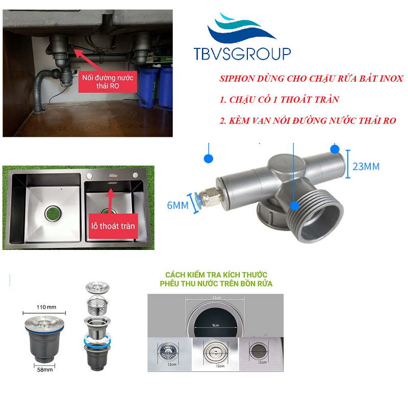 Xiphong dùng cho chậu rửa bằng Inox, 2 rốn thu nước 110mm. Loại siêu to ...