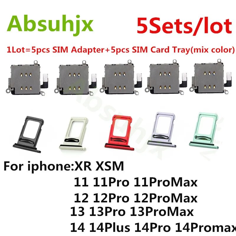 Absuhjx 5sets Dual Sim Card Reader Connector Flex Cable For iPhone XR ...
