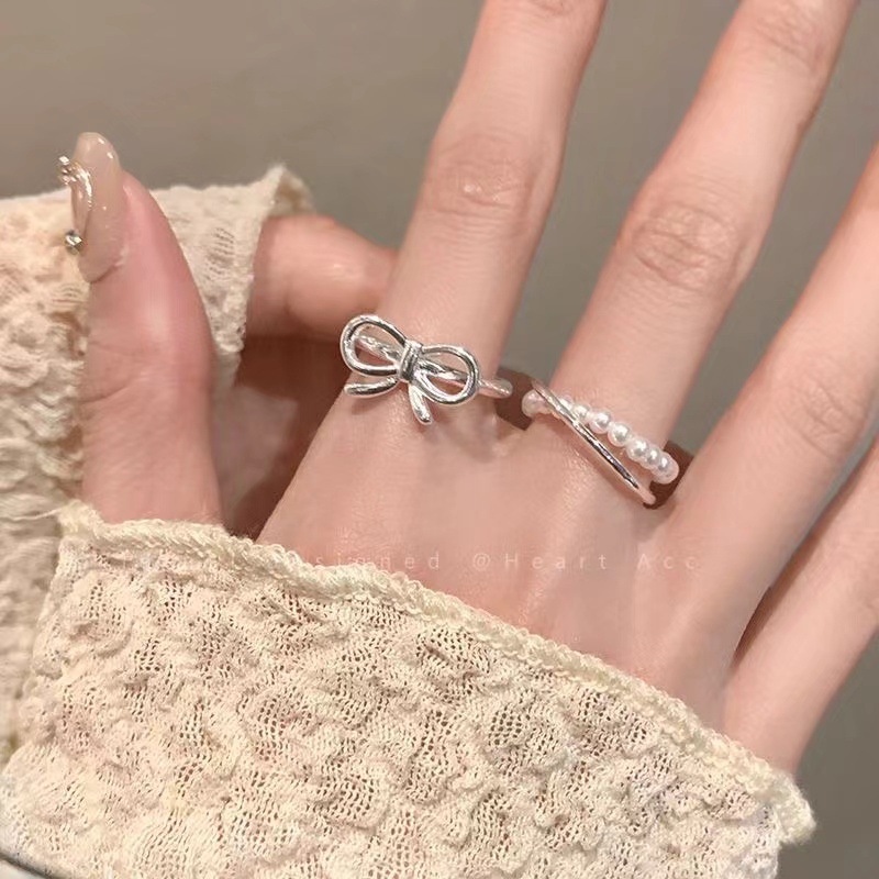 【Whoever uses it, who praises it】Minimalist Bow Pearl Ring suit Niche ...