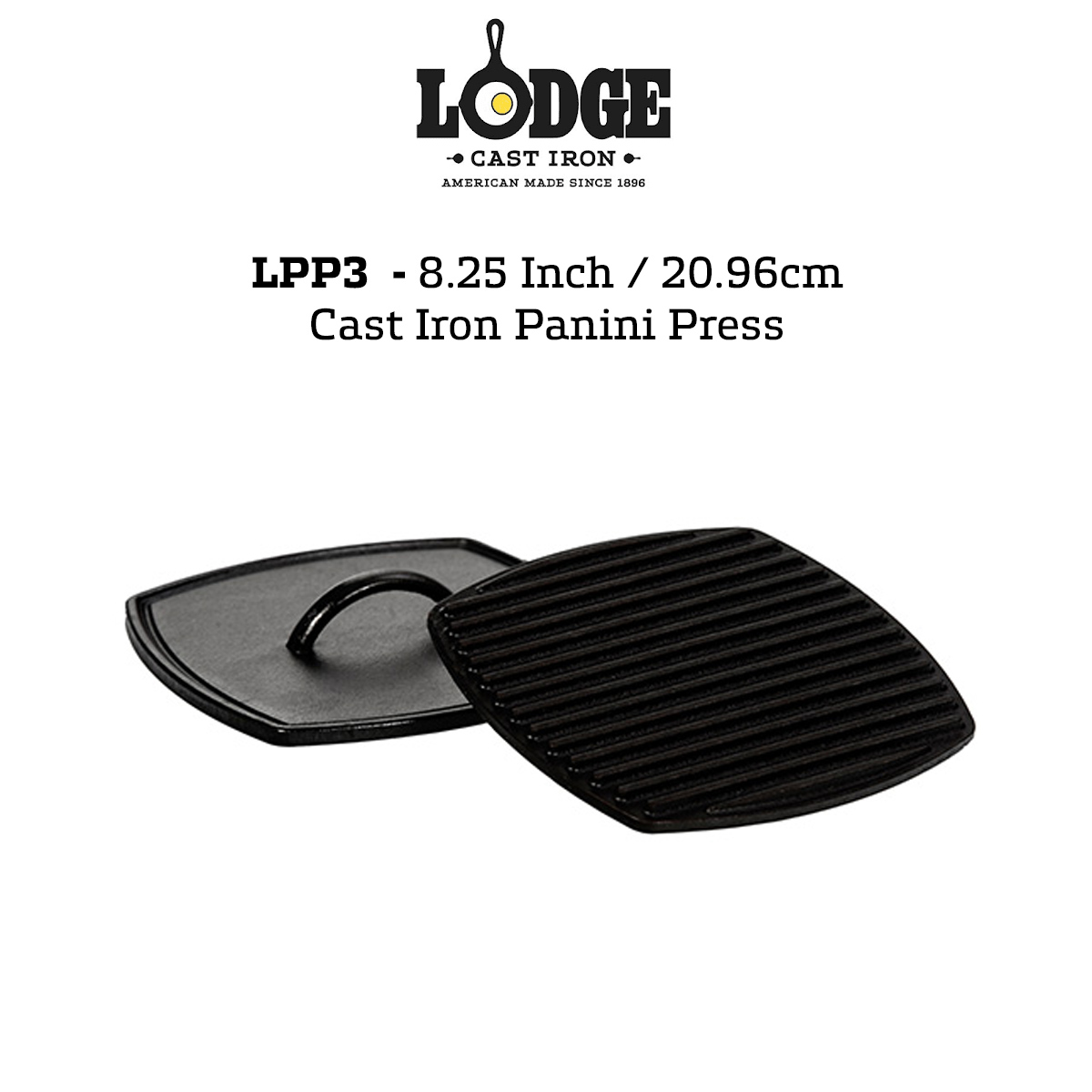 LPP3 - Lodge Cast Iron Panini Press (8.25"/20.96cm), Made in Tennessee ...