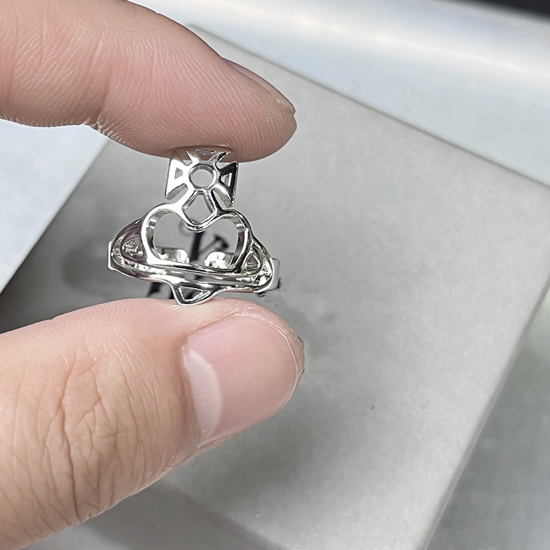 Y2K Saturn Hollow Rings Heart Adjustable Ring Irregular Geometry Punk Vintage Rings For Women ...