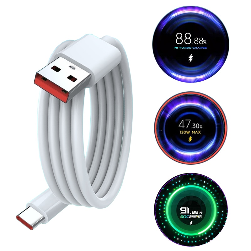 120W Charger Cable USB Type C 6A For Xiaomi Civi 11T Pro Redmi Note 11 ...
