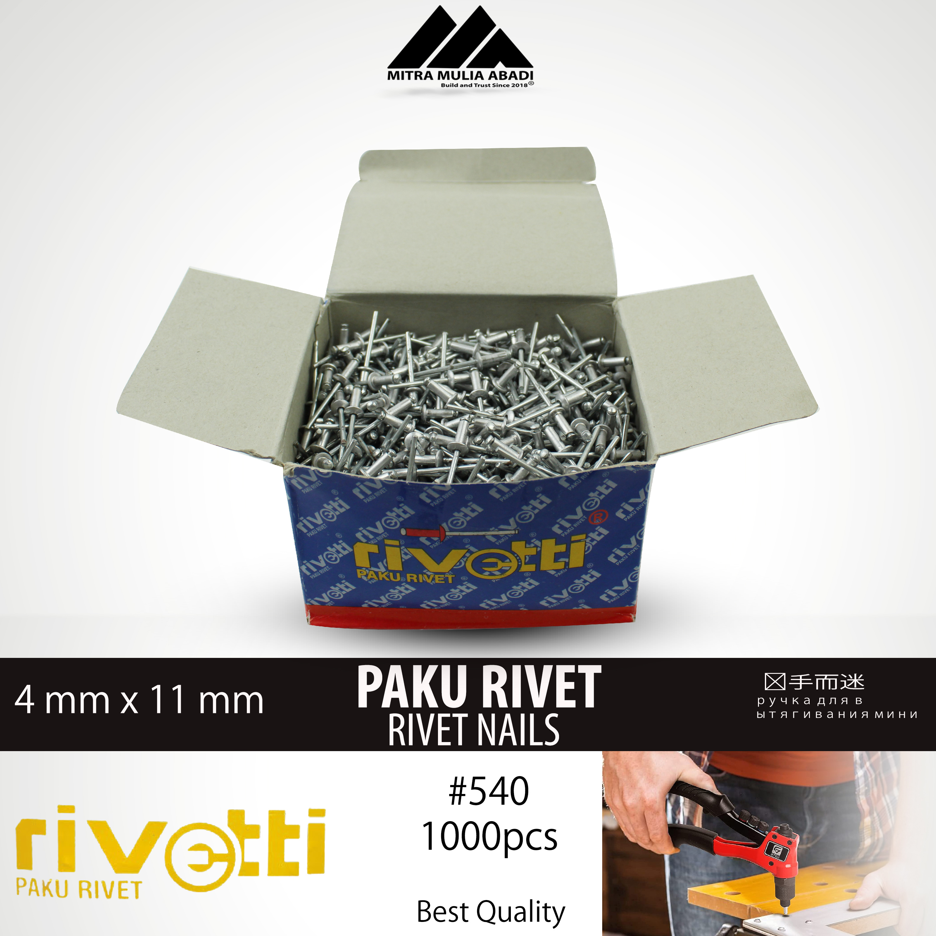 Paku Rivet Ripet 4mm x 11 mm Blind Rivets 540 Paku Tembak - 10 pcs ...