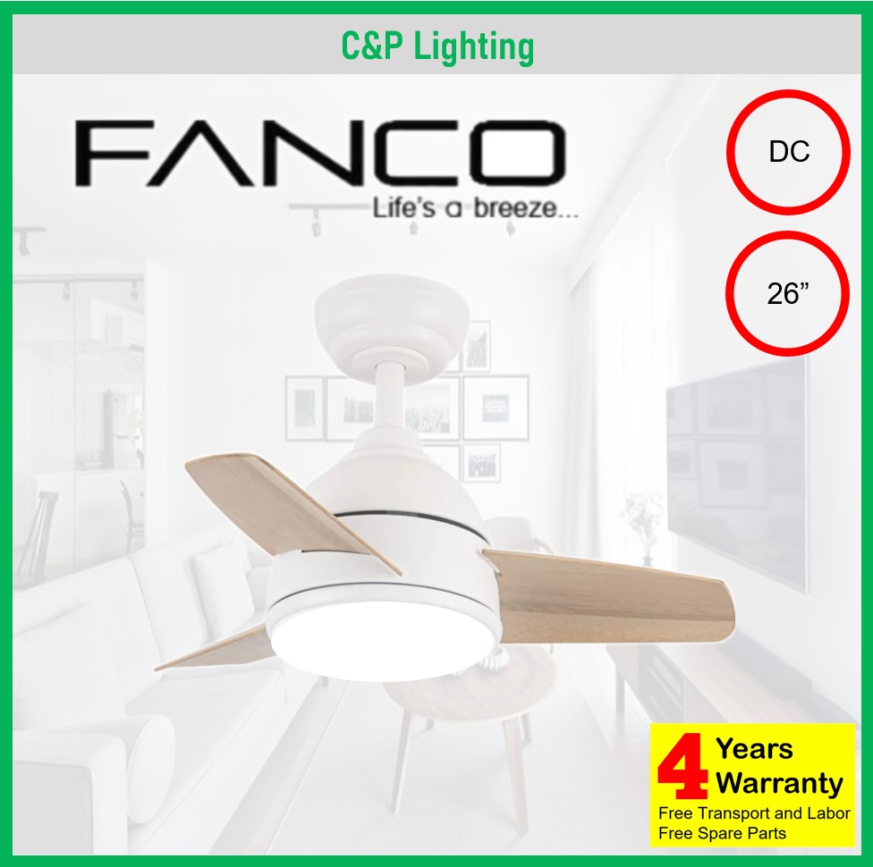 (Installation Promo) Fanco Bee 26" Balcony 3 Blade DC Ceiling Fan with ...