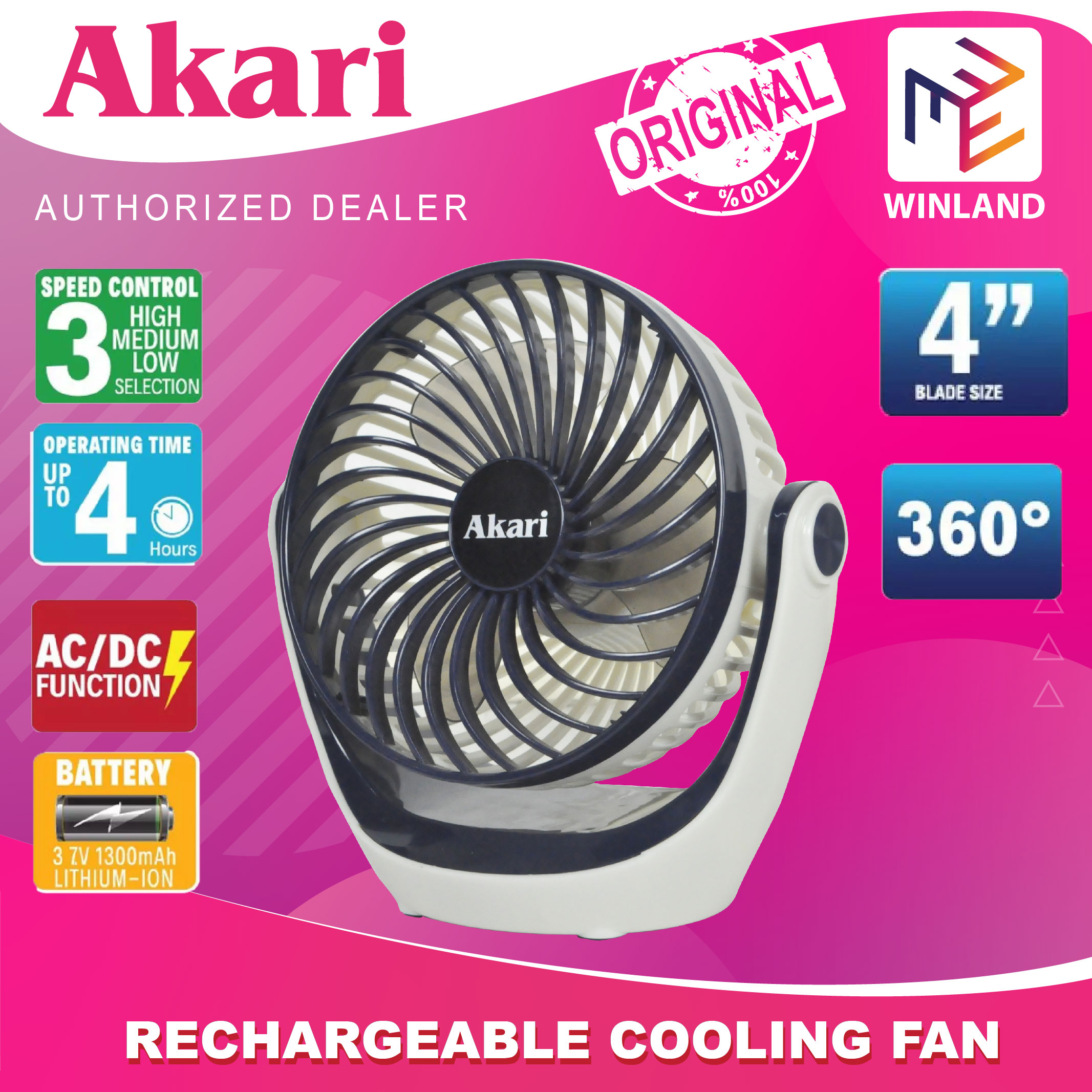 AKARI by Winland 360° Rechargeable Cooling Fan | Electric Fan 4watts ...