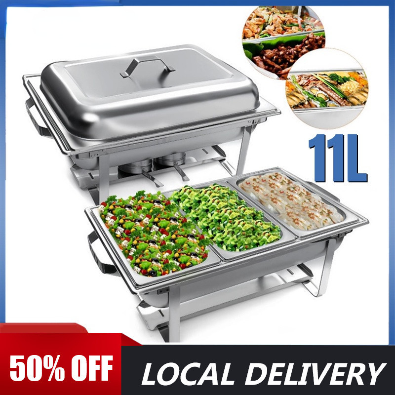 11L Stainless Steel Square Buffet Stove Dish Set Foldable Container ...