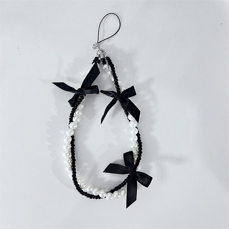 Y2K Cute Pink Black Bow Beaded Phone Chain Charm Lanyard For Phone ...