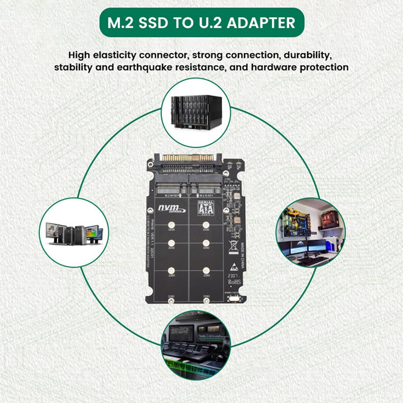 QAN-M.2 SSD to U.2 Adapter 2in1 M.2 NVMe and SATA-Bus NGFF SSD to PCI-E ...