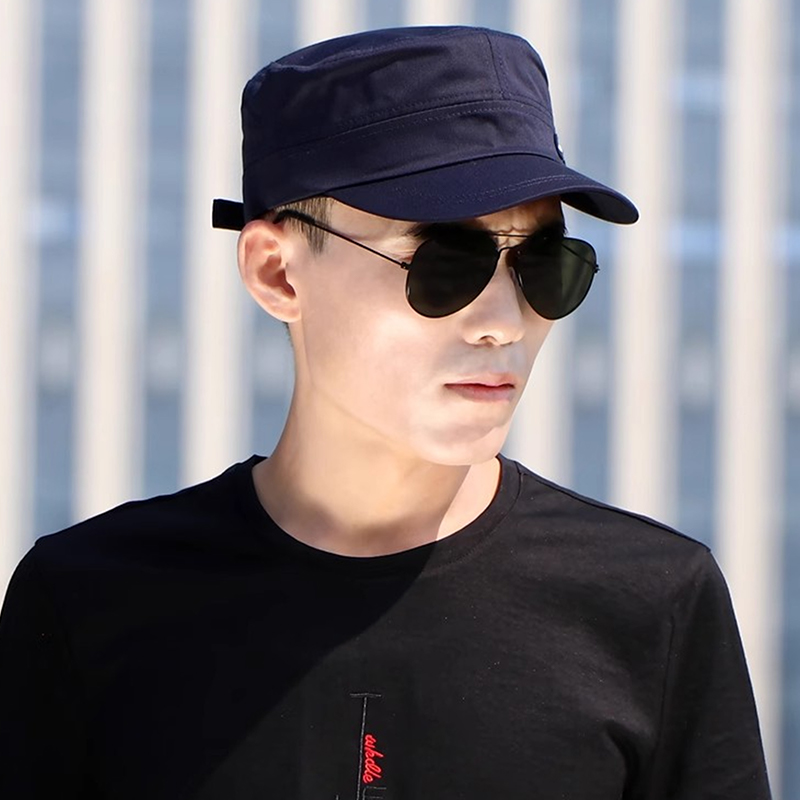 Military Style Army Cap Men Women Pure Color Cotton Flat Top Cap Spring ...