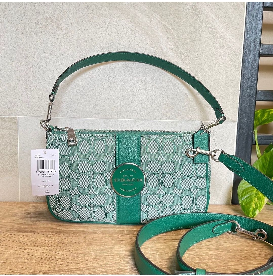 Coach C8306 Lonnie Baguette In Signature Jacquard Women's Bag- Green ...