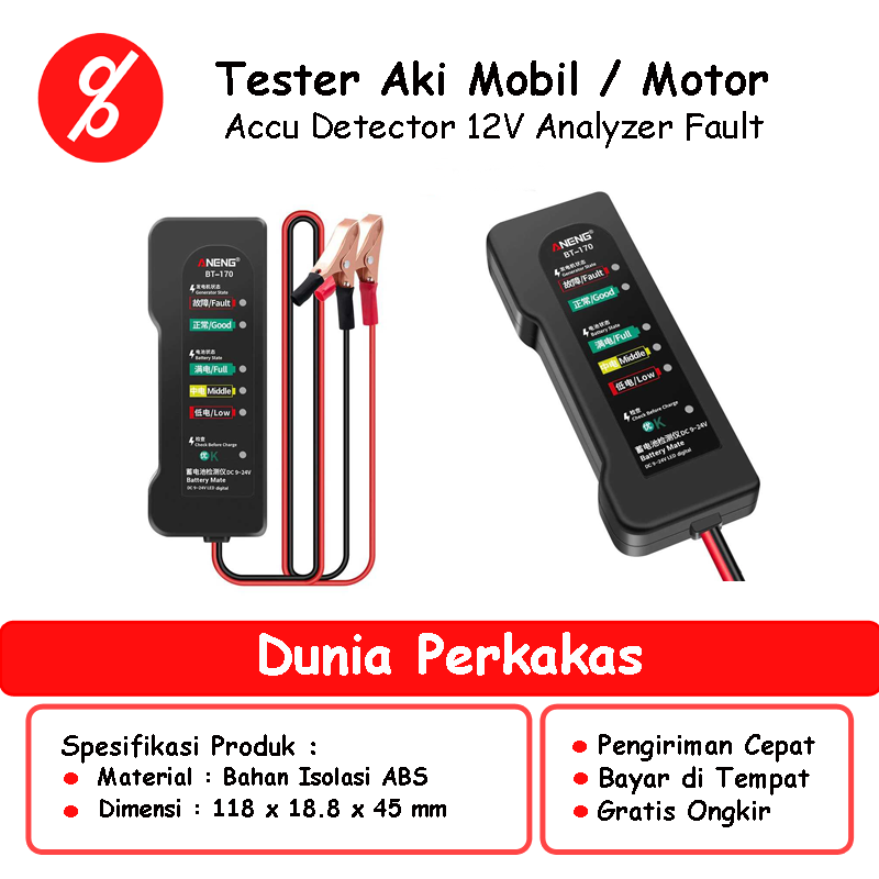 DUNIA PERKAKAS Tester Aki Mobil Motor Truk Alat Cek Kondisi Test Tes ...