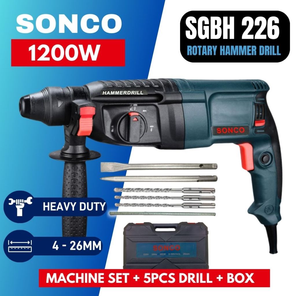 Metal Mart SONCO 1200W Rotary Hammer Drill Power Impact Drill 3 Mode in ...