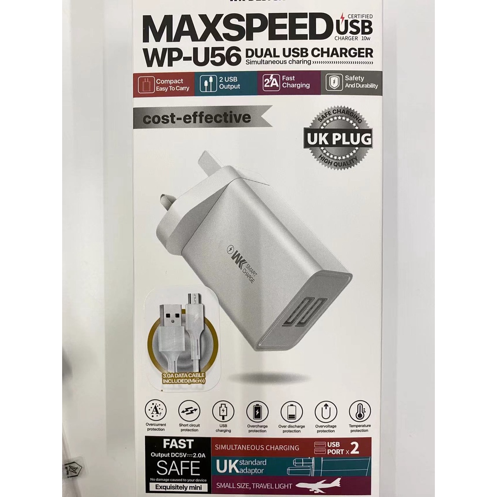 WK Design WP-U56 Dual USB Port Adapter Charger 2.0A MAXSPEED USB ...