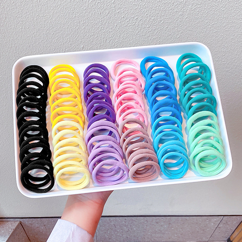 50pcs Girls Elastic Hair Accessories For Kids Black White Rubber Band ...