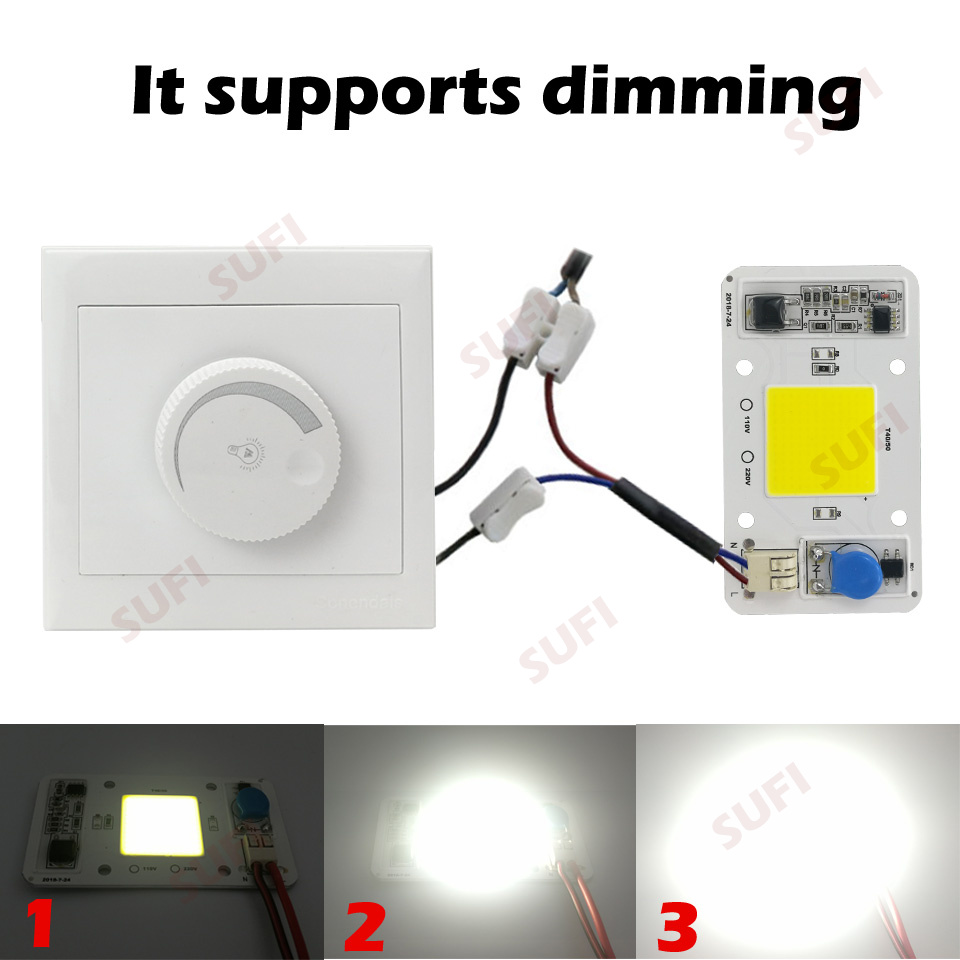 【TopazTrove】2Pcs 50W LED COB Chip AC110V AC220V Dimmable Grow LED Cold ...