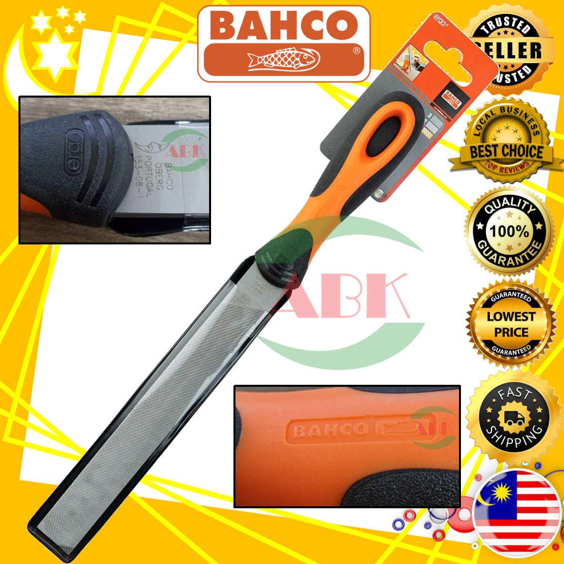 [100% ORIGINAL] BAHCO 8 INCH HOMEOWNERS HANDLE METAL FLAT FILE KIKIR ...