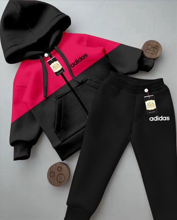Kids Printed Stylish Black & Red Kids' Tracksuit Set with Zipper Hoodie ...
