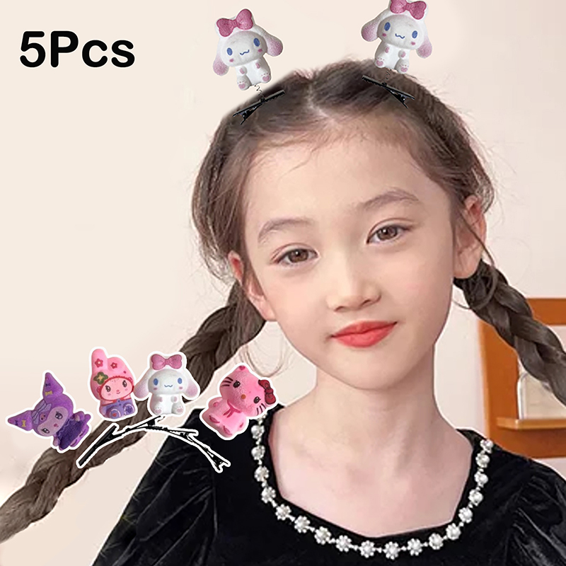 5Pcs Sanrio Hello Kitty Hair Clip 3D Kuromi Spring Hairpins Melody ...